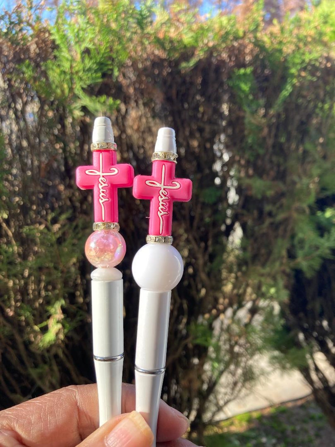 Pink Jesus Cross, Pink Cross Jesus Pen, Jesus Beaded Pen, Cross Beaded ...