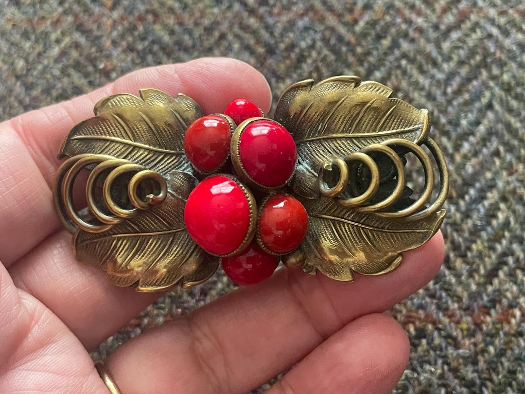 Vintage Neiger Brooch Red Berries and Leaves Large Size - Etsy