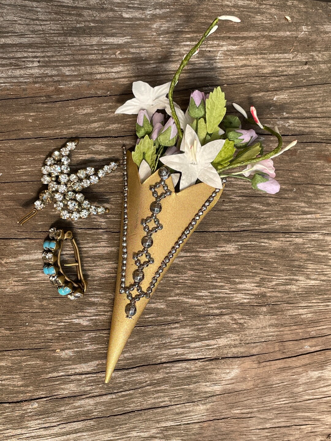 Antique French Posy Holder - Tussie Mussie - Gilt Metal and Cut Steel ...