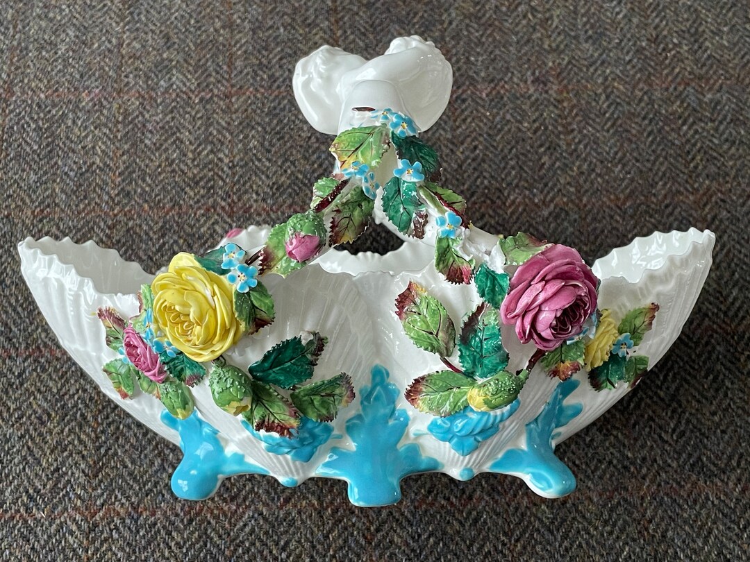 Vintage Ceramic Handled Footed Basket Centre Piece - Flowers, Cherub ...