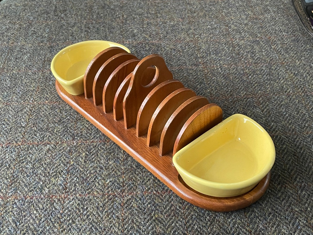 Vintage Swedish Teak Toast Rack With Integrated Yellow Conserve Pots ...