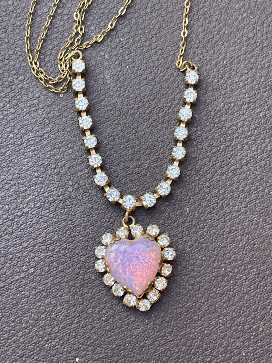 Vintage Art Deco Sparkling Heart - Paste Necklace - Etsy