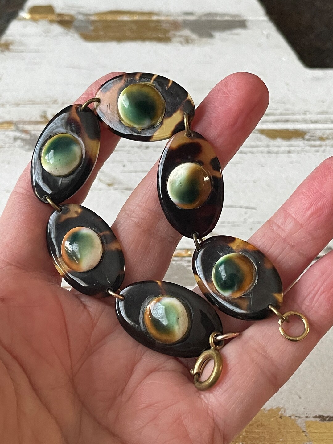 Antique Operculum - Sea Shell - Evil Eye - Panel Bracelet - Etsy