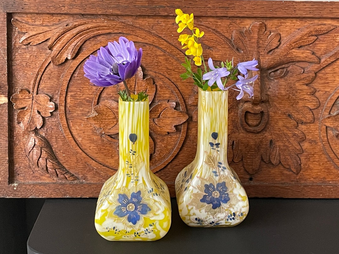 Antique Victorian Franz Welz Klostergrab Bohemian Glass Posy Vases ...