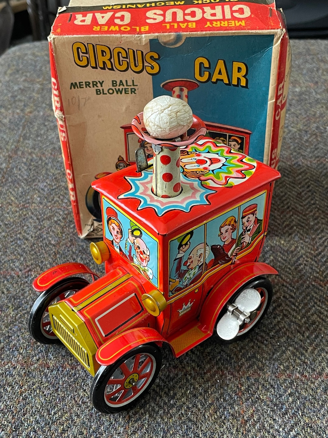 Vintage Japanese Tin Plate Circus Car - Clock Work Mechanism - Boxed AF ...
