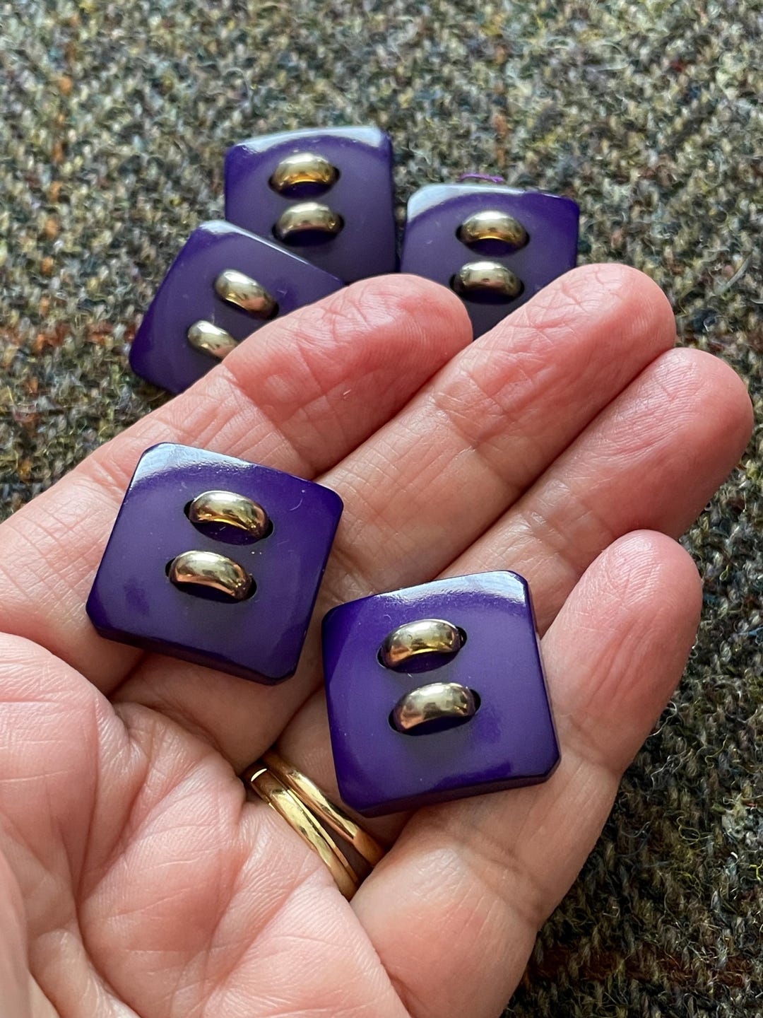 Vintage 1980s Purple and Gold Square Buttons - Set of Five - Etsy