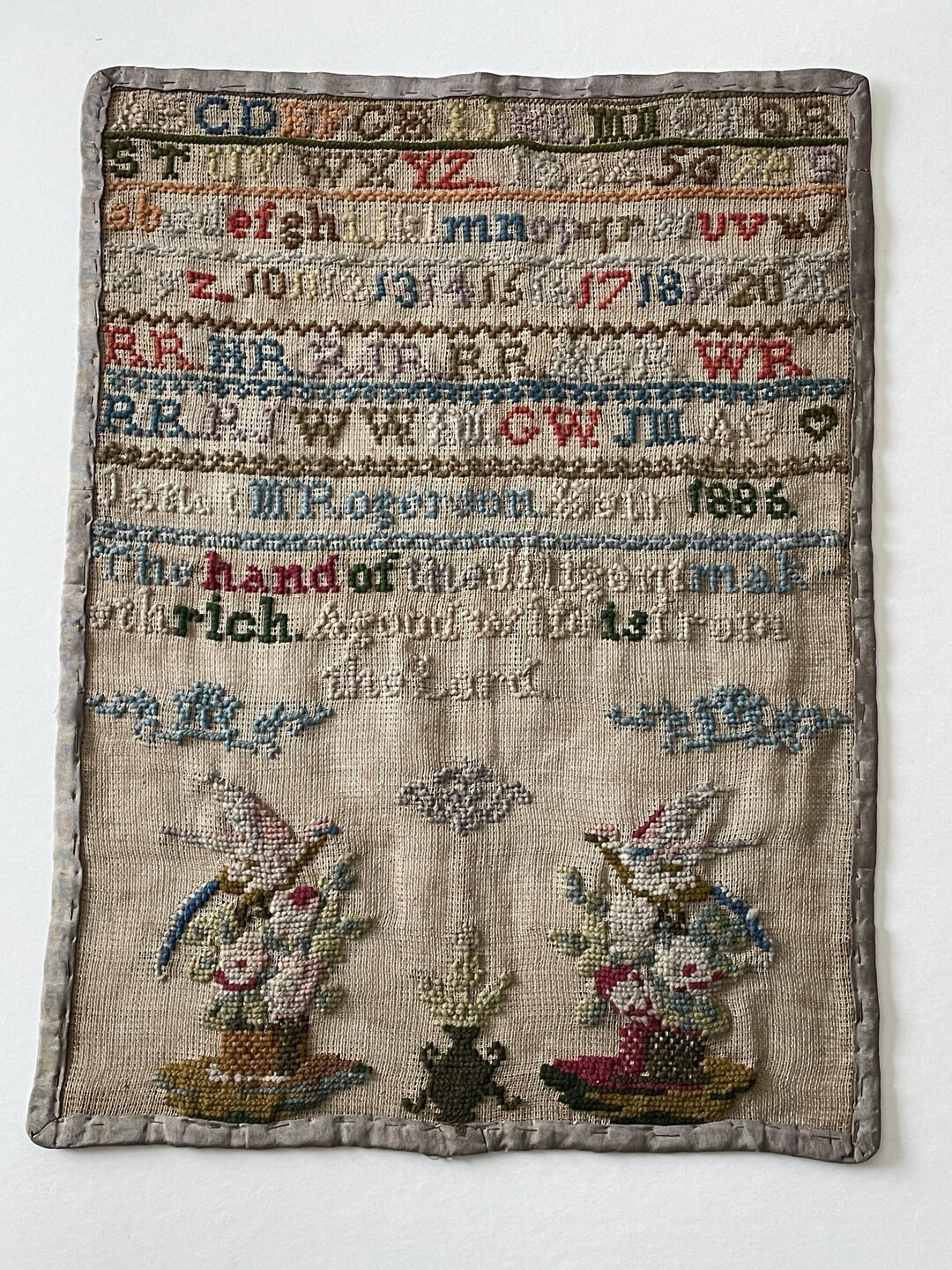 Antique Victorian Wool Work Sampler Proverbs Alphabet - Etsy
