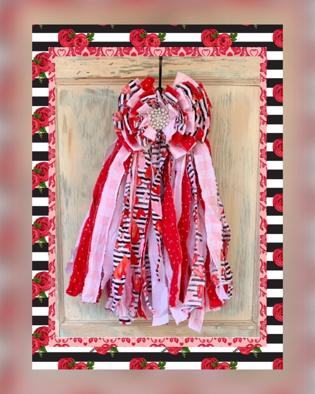 Valentines Rag Bow, Happy Heart Rag Bow, Fabric Rag Bow, Valentine ...