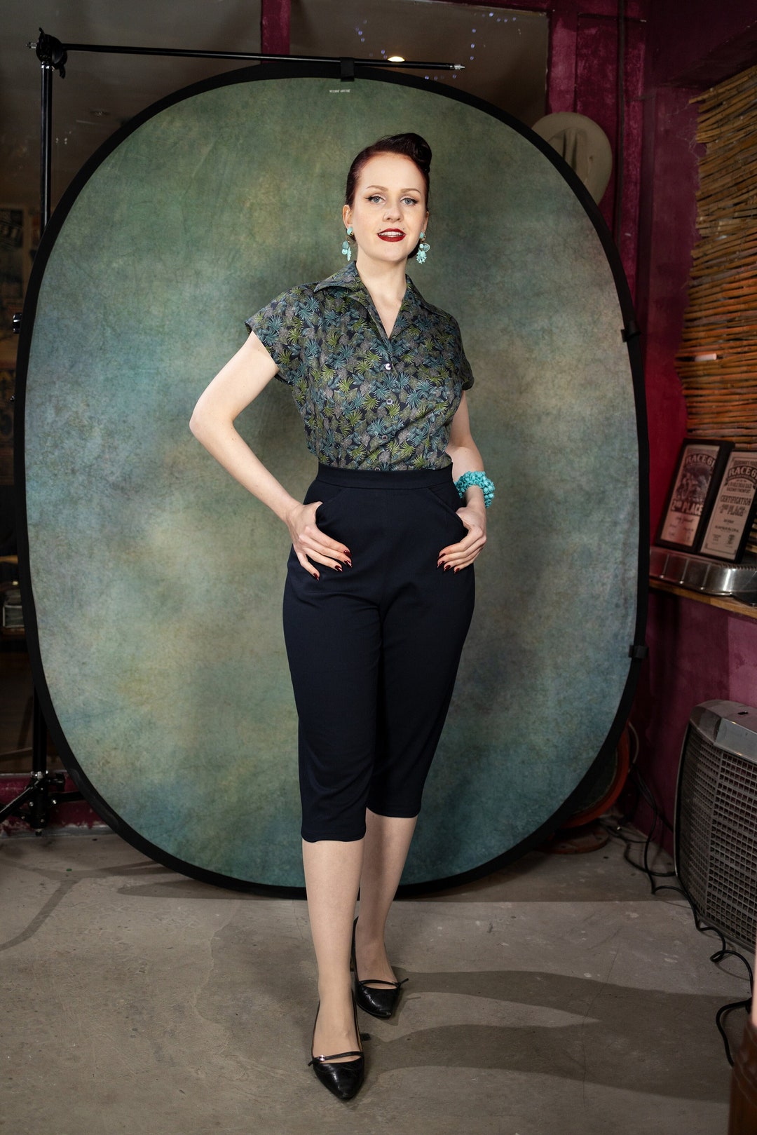 Janice, Blue 50s Capri Pants - Etsy