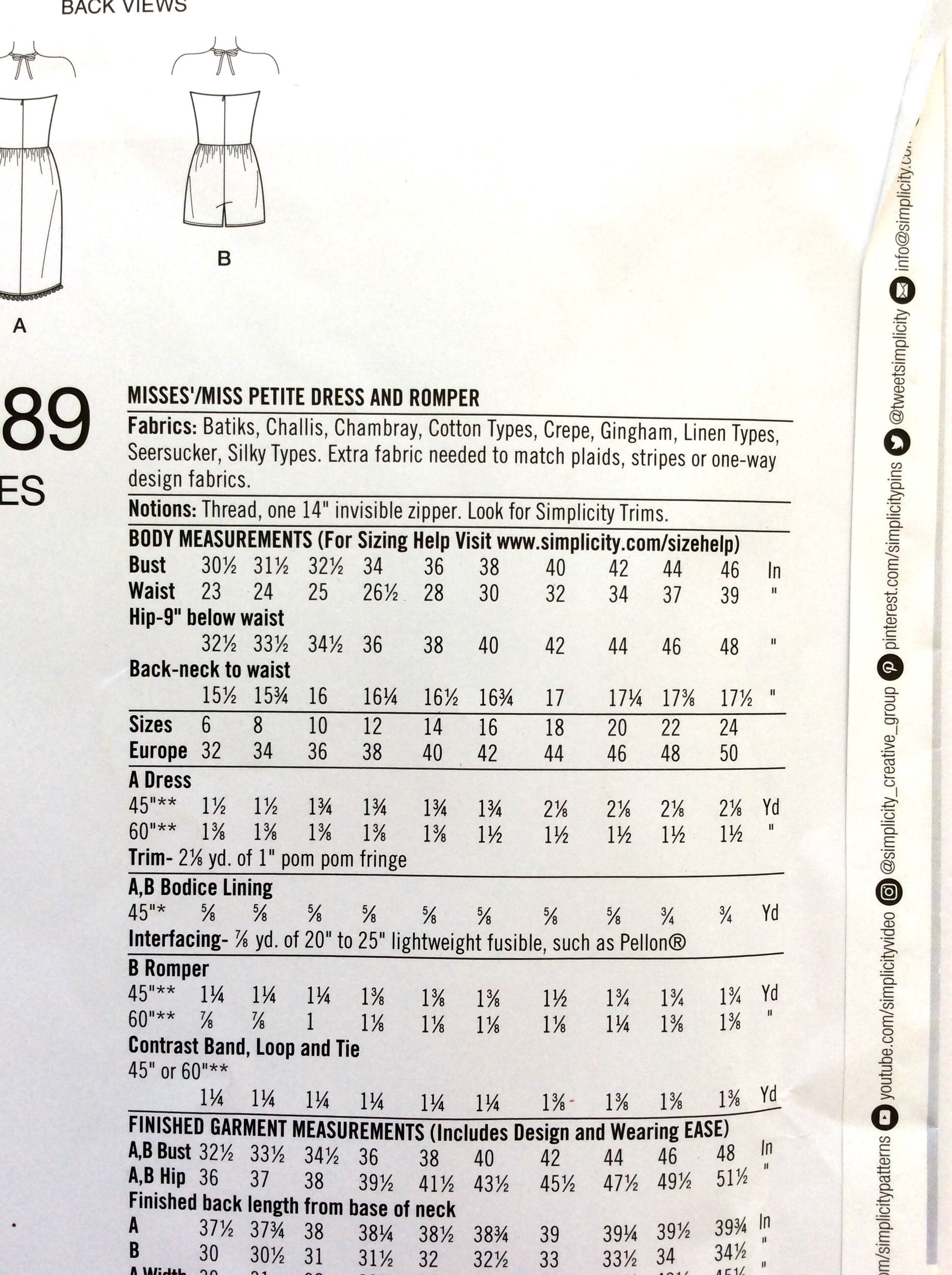 Simplicity D0889 / 8611 Women's Dress and Romper Pattern - Etsy