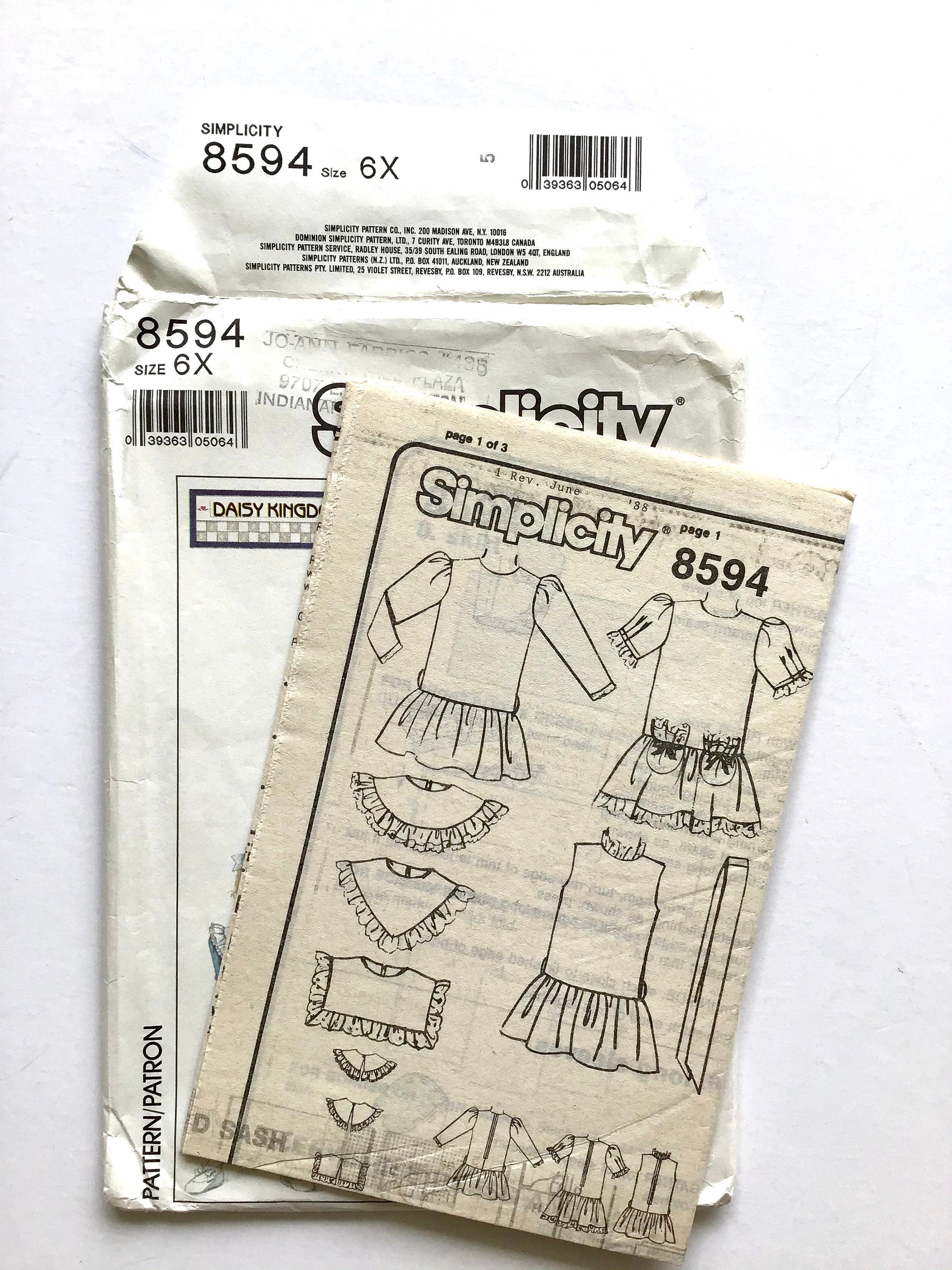 Simplicity 8594 Girls' Dress and Collars Pattern Daisy | Etsy