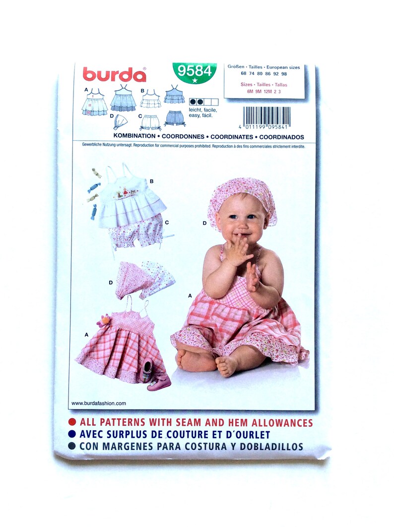 Burda 9584 Infants or Toddlers Dress Top Panties Hat - Etsy