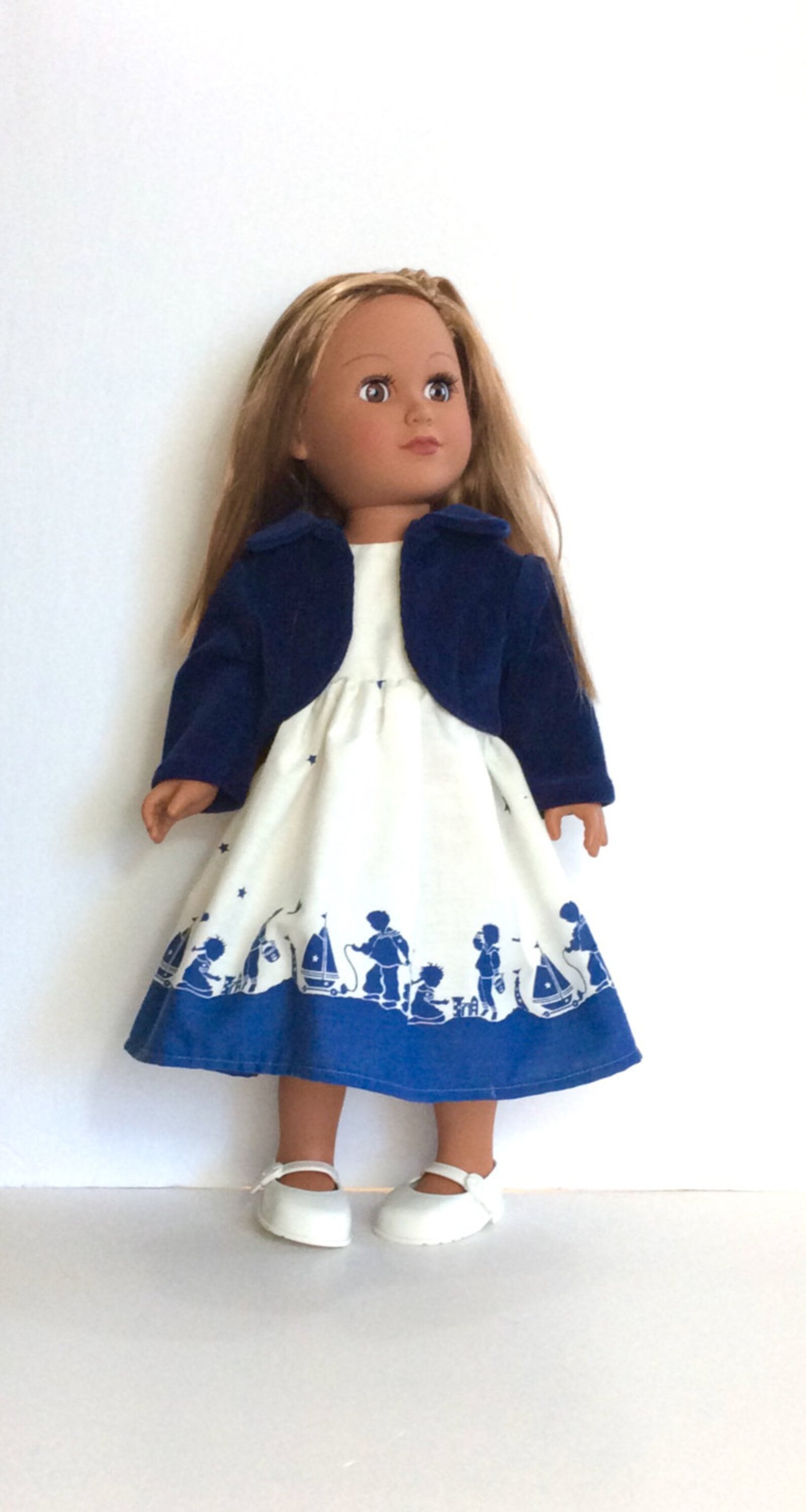 White and Blue Doll Dress With Navy Jacket Beach Dress - Etsy