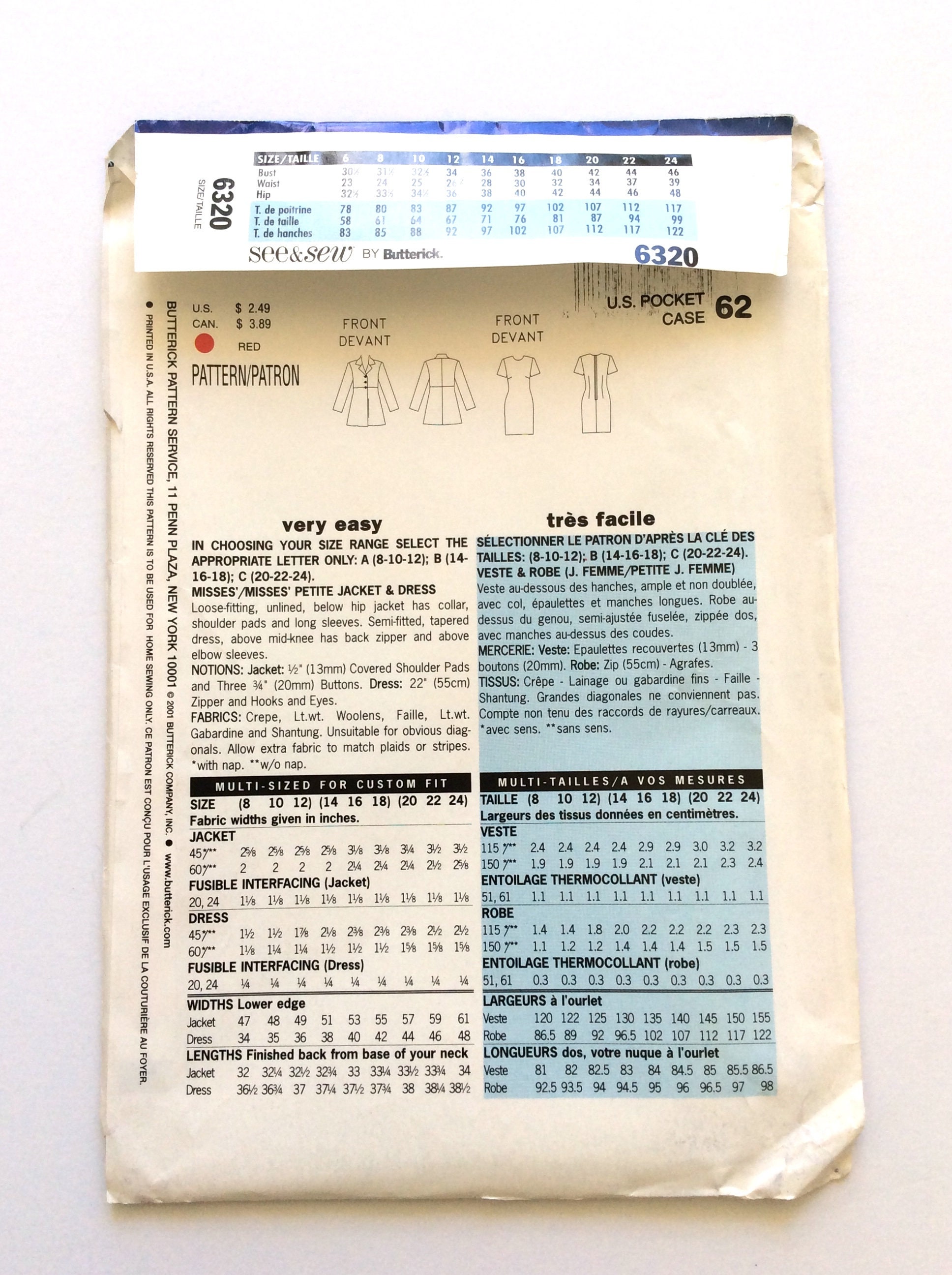 See & Sew 6320 Women's Jacket and Dress Pattern, Size 8-12, Very Easy ...