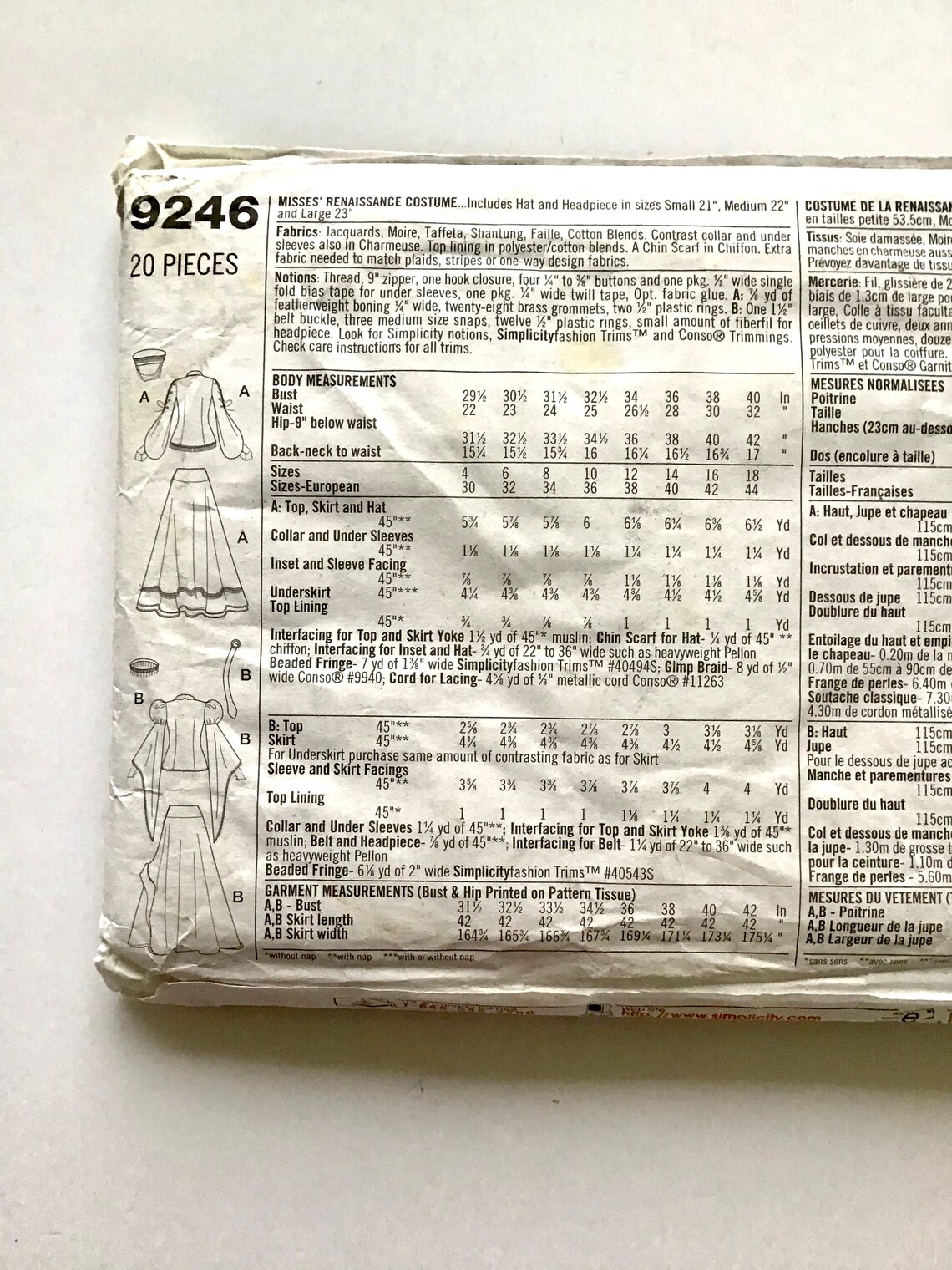 Simplicity 9246 Women's Renaissance Costume Pattern Top | Etsy