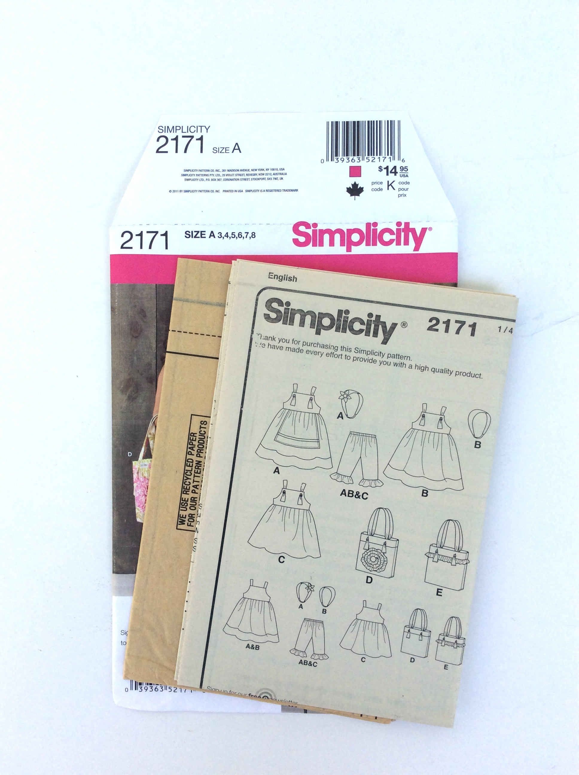 Simplicity 2171 Girls' Dress Top Pants Bag Hairband - Etsy