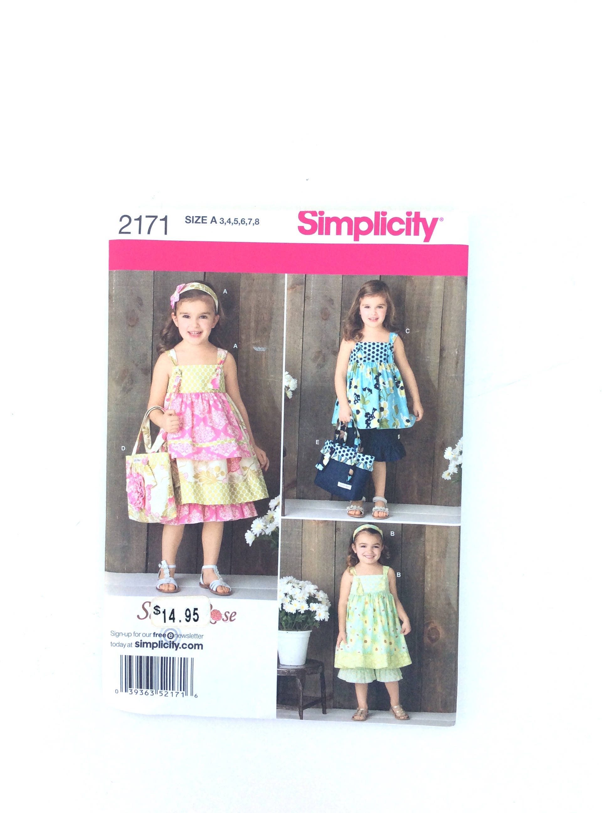 Simplicity 2171 Girls' Dress Top Pants Bag Hairband - Etsy