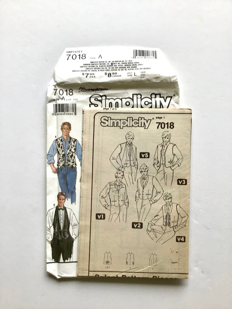 Simplicity 7018 Men's Vest Pattern Size 38-48 Vintage - Etsy