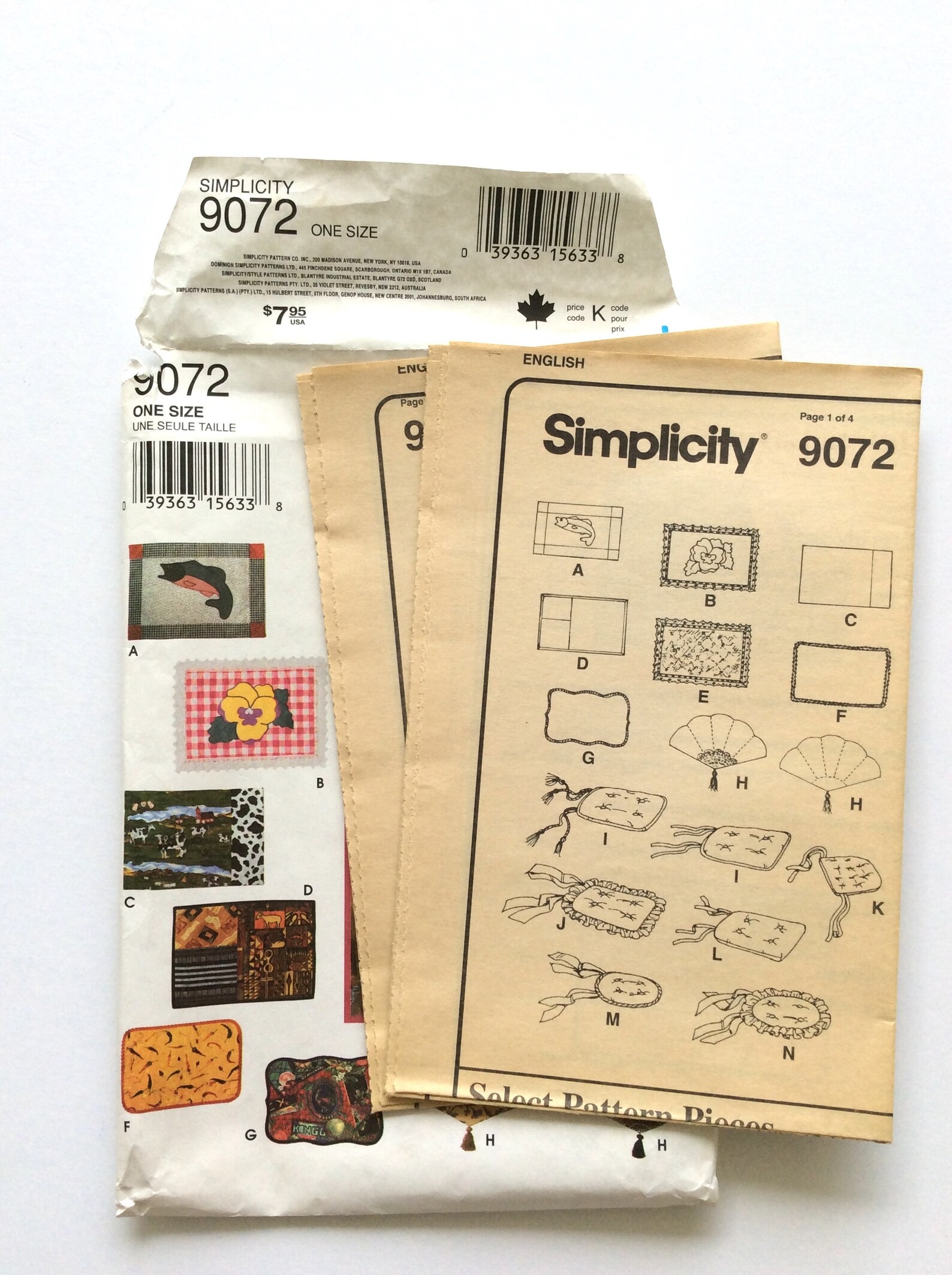 Simplicity 9072 Place Mats and Chair Pads Pattern Vintage - Etsy