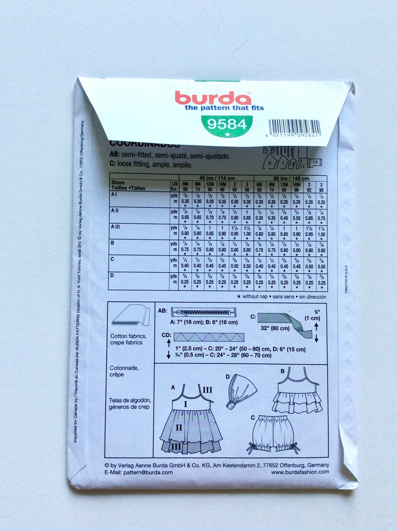Burda 9584 Infants or Toddlers Dress Top Panties Hat - Etsy