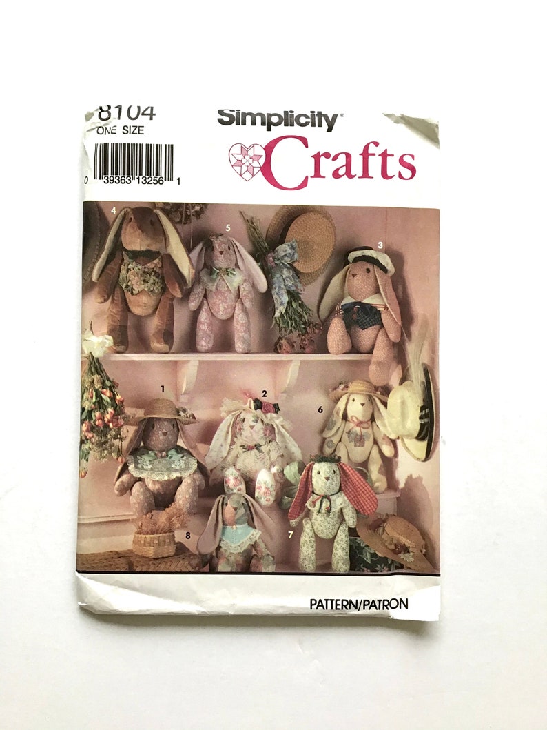 Simplicity 0655 / 8104 Bunny Pattern in 2 Sizes With Clothes, 18” and ...