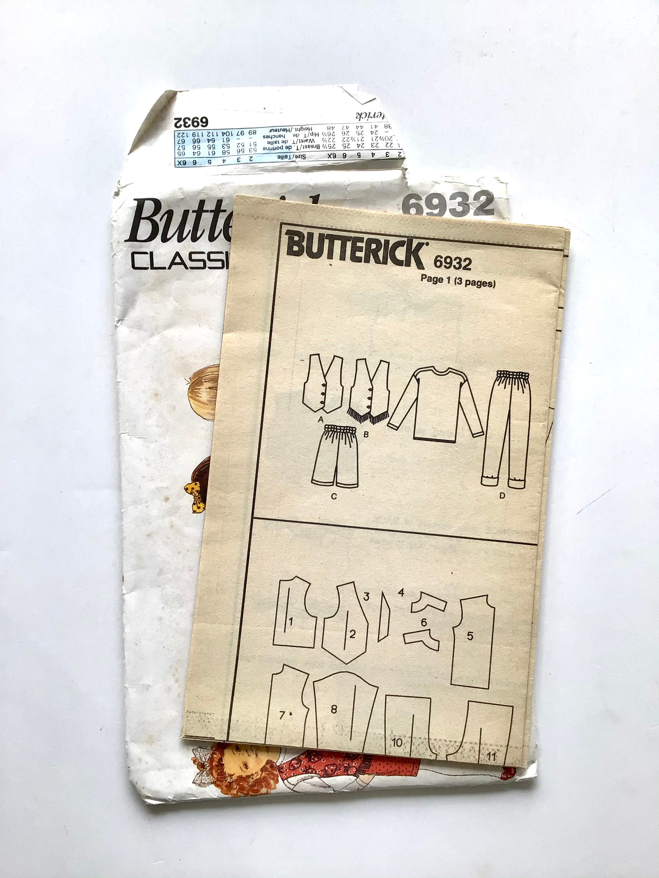 Butterick 6932 Boys and Girls' Vest, Top, Shorts, Pants Pattern, Fast ...