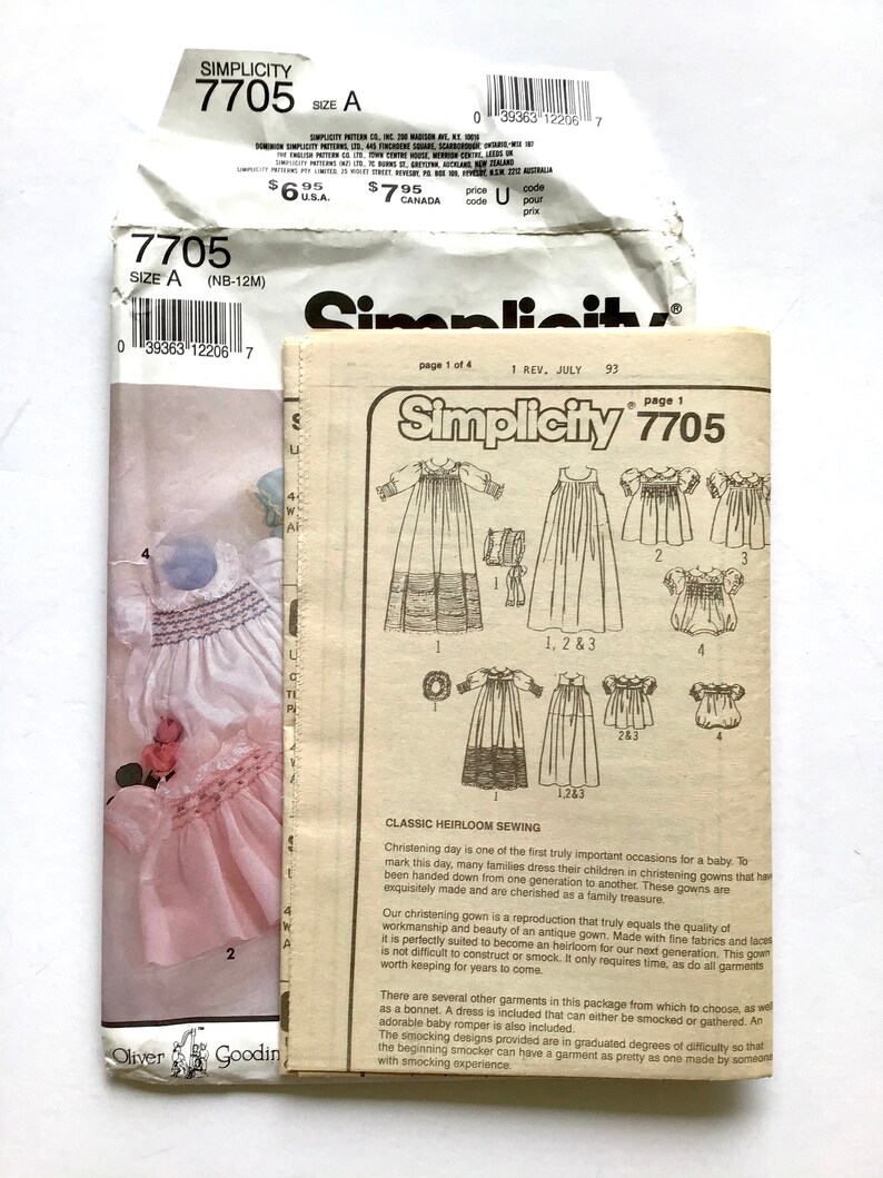 Simplicity 7705 Christening Gown and Bonnet, Dress, Slip Romper Pattern ...