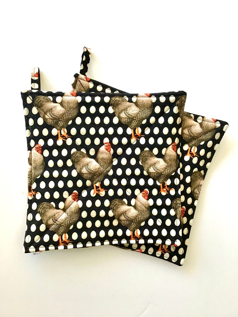 Chicken Potholders Set of Two Quilted Hot Pads Black With - Etsy