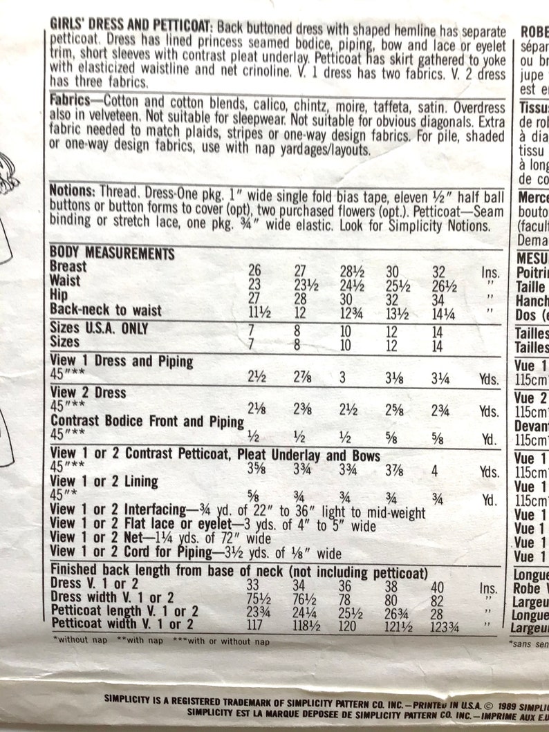 Simplicity 9381 Girl's Dress and Petticoat Pattern, Size 7, Vintage ...