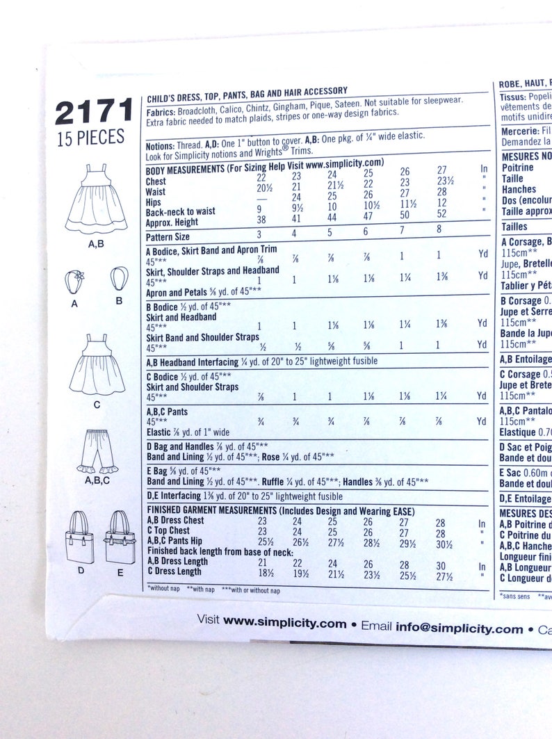 Simplicity 2171 Girls' Dress Top Pants Bag Hairband - Etsy