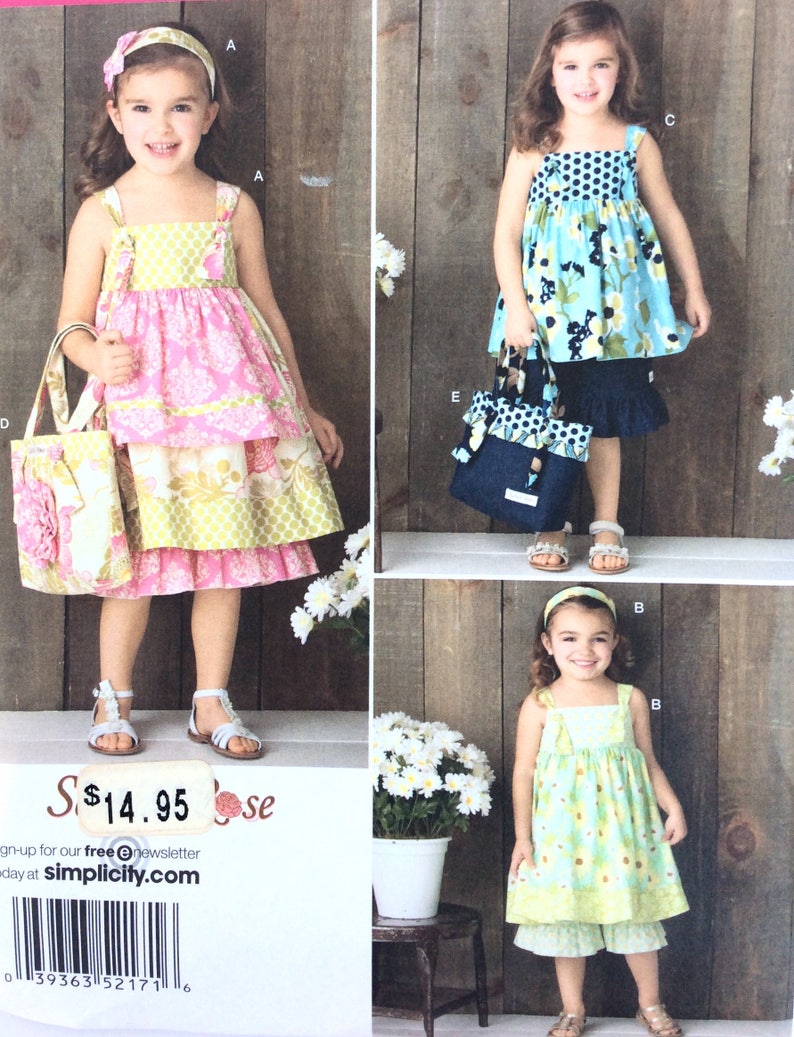 Simplicity 2171 Girls' Dress Top Pants Bag Hairband - Etsy