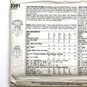 Simplicity 9381 Girl's Dress and Petticoat Pattern, Size 7, Vintage ...