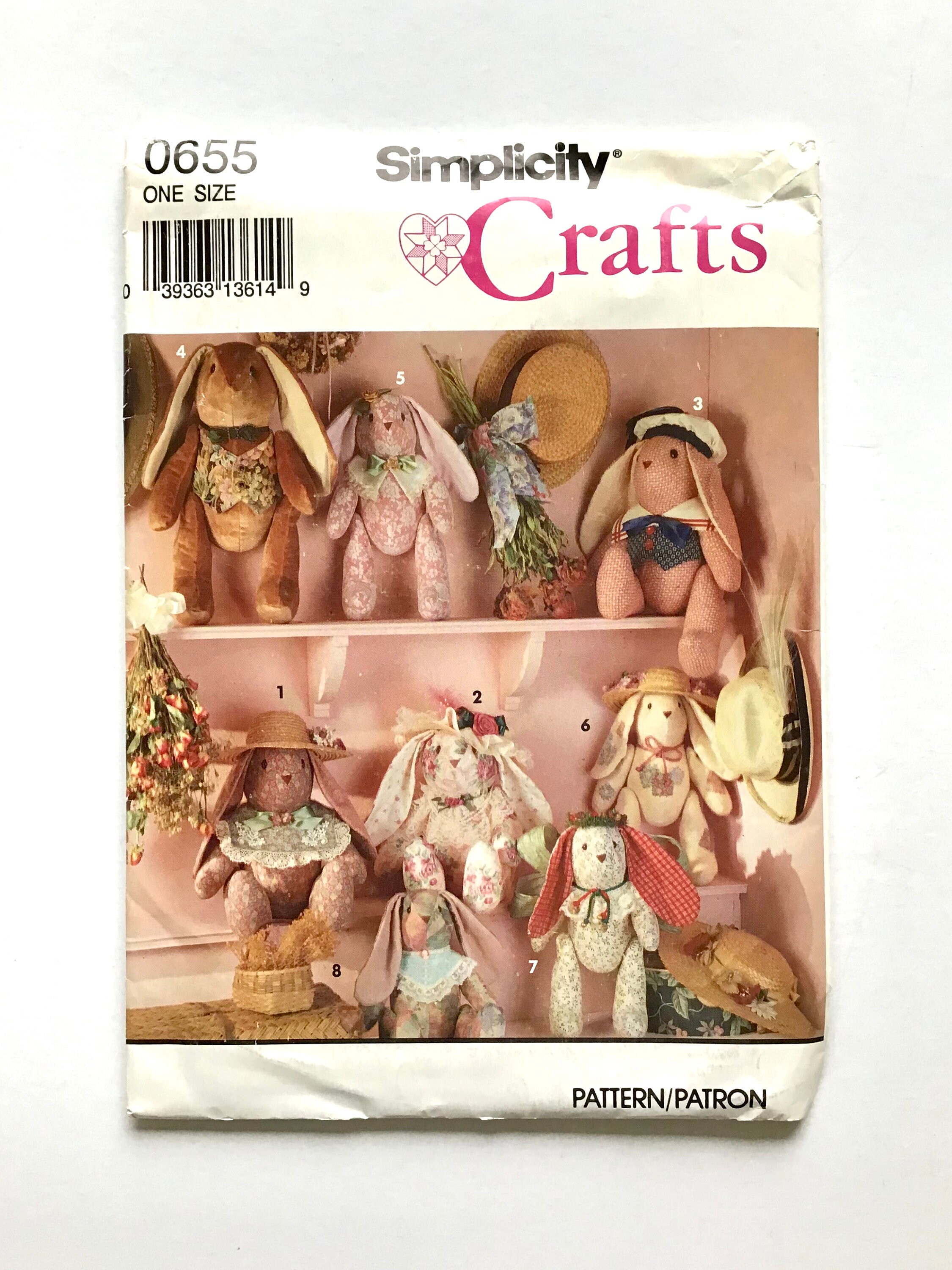 Simplicity 0655 / 8104 Bunny Pattern in 2 Sizes With Clothes, 18” and ...