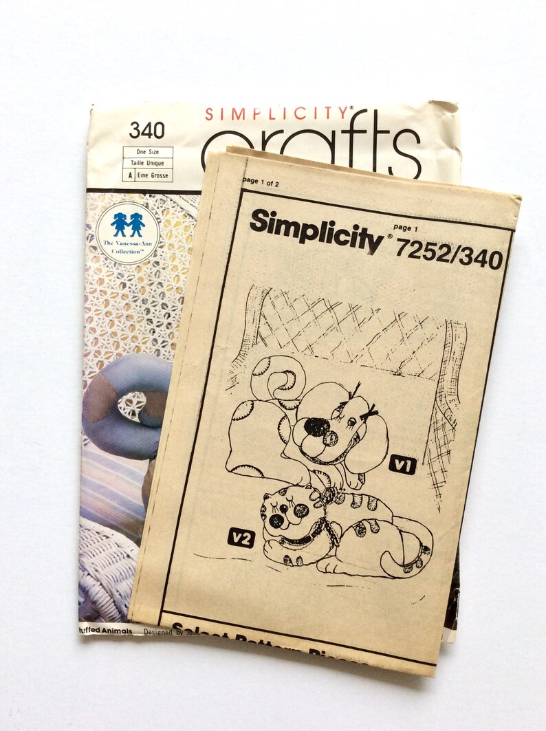 Simplicity 340 / 7252 Plush Dog and Cat Pattern Vintage Uncut - Etsy