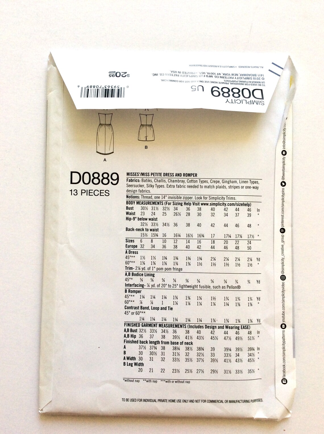 Simplicity D0889 / 8611 Women's Dress and Romper Pattern - Etsy