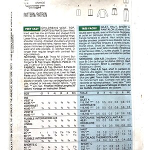 Butterick 6932 Boys and Girls' Vest, Top, Shorts, Pants Pattern, Fast ...