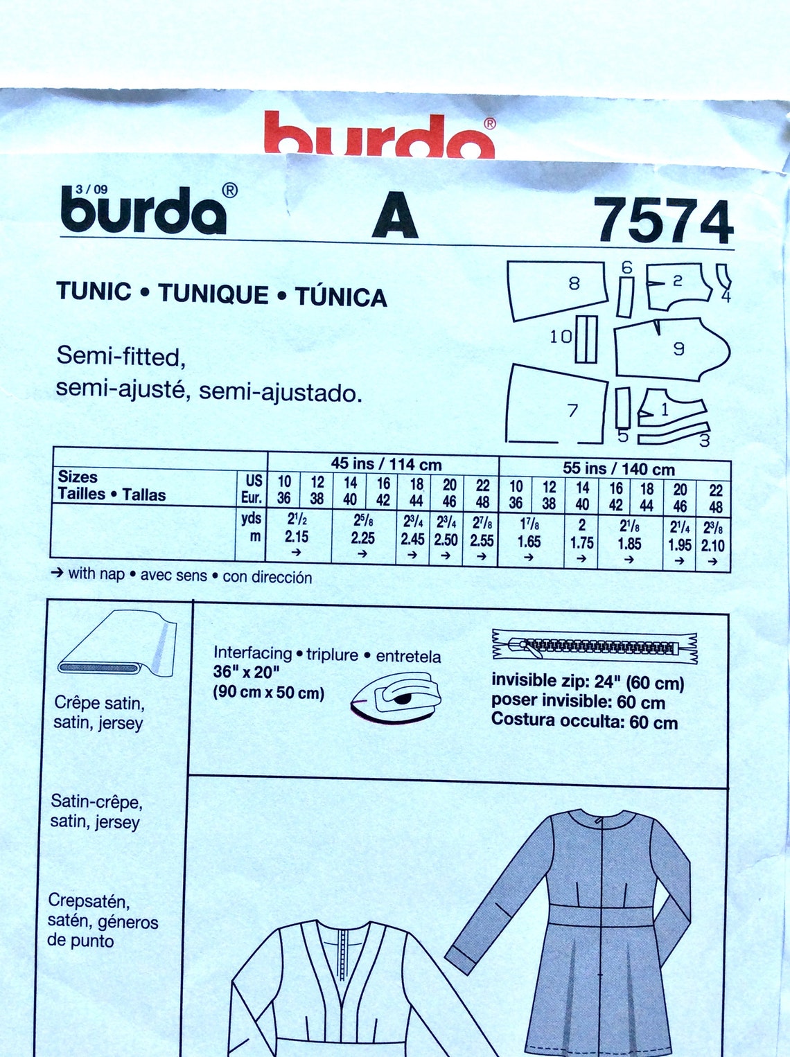 Burda 7574 Womens Tunic Pattern, Womens Top, Size 10-22, Uncut Pattern ...