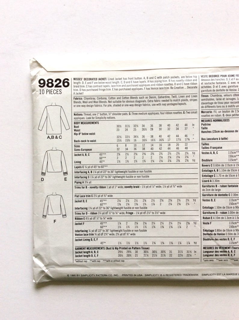 Simplicity 9826 Women's Jacket Pattern, Decorate a Jacket, Size 12, 14 ...