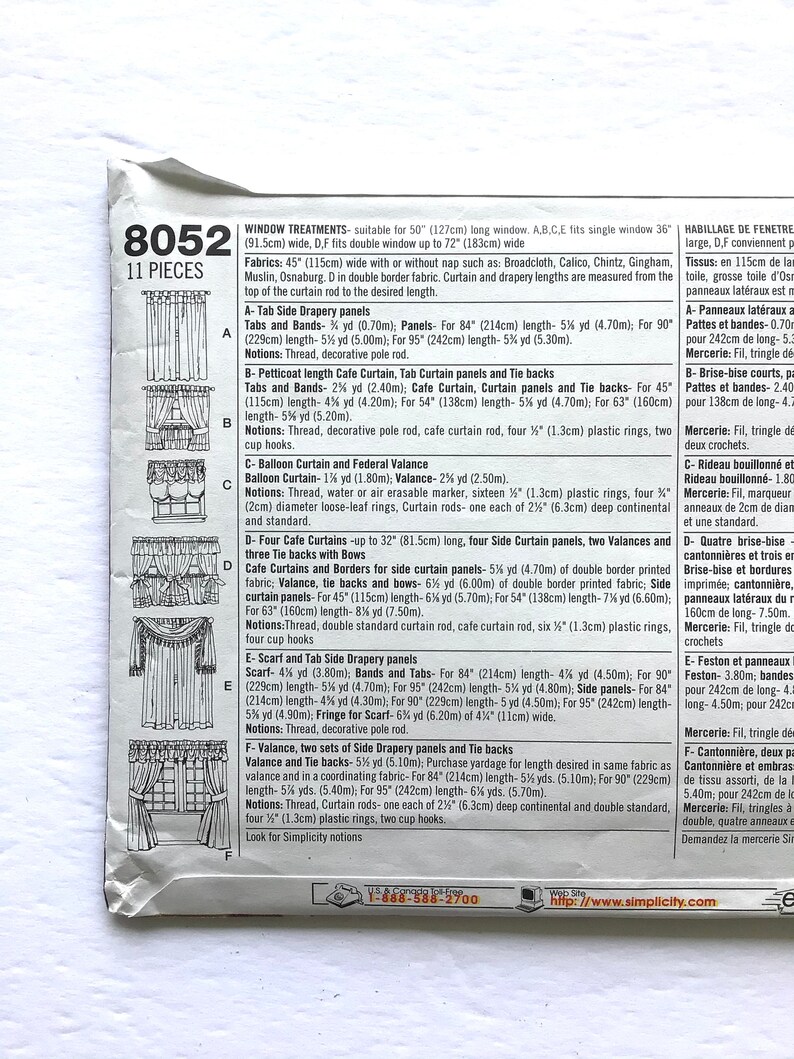 Simplicity 8052 Window Treatments Pattern, Country Window Dressing ...