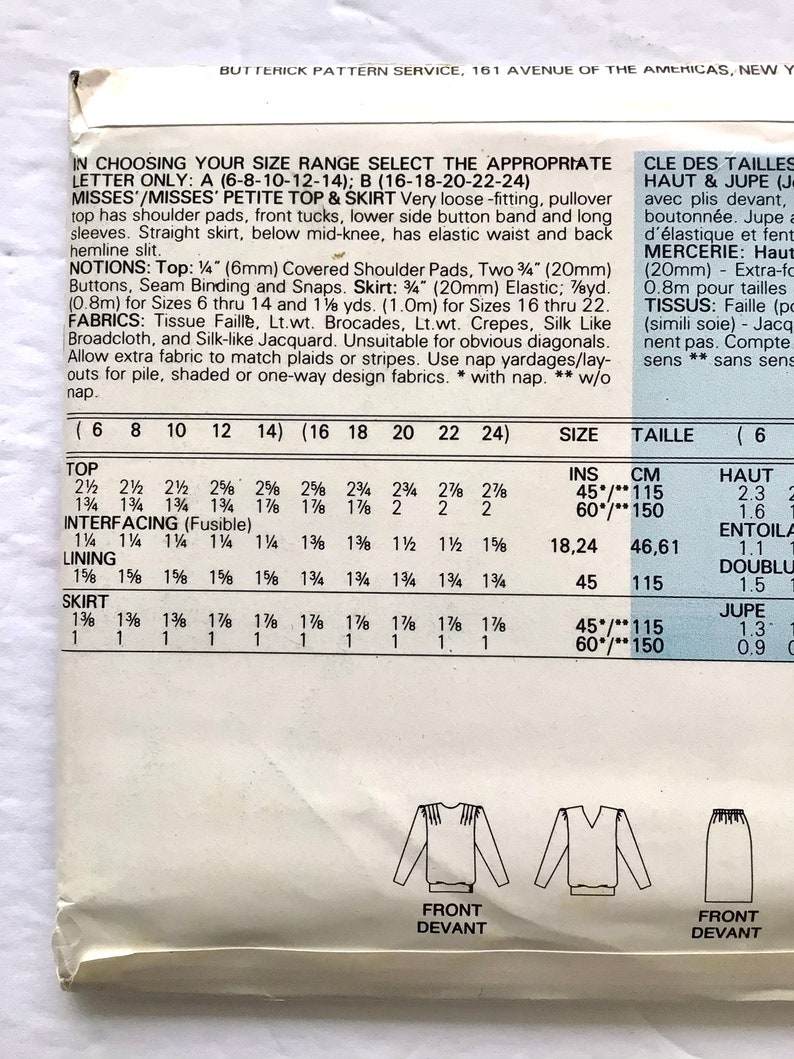 See & Sew Butterick 5977 Womens Top and Skirt Pattern, Plus Size 16, 18, 20, 22, 24 Vintage ...