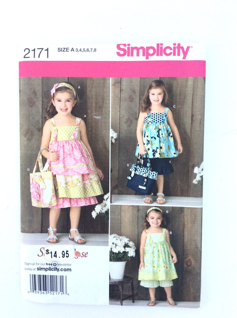 Simplicity 2171 Girls' Dress Top Pants Bag Hairband - Etsy