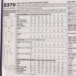 Simplicity 2370, Women's Jacket, Skirt, Pants, Shorts Pattern, Size 16 ...