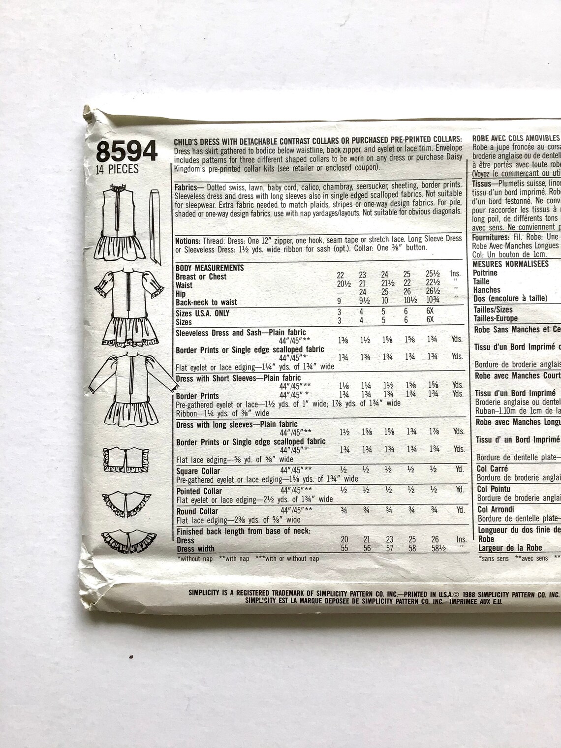Simplicity 8594 Girls' Dress and Collars Pattern Daisy | Etsy
