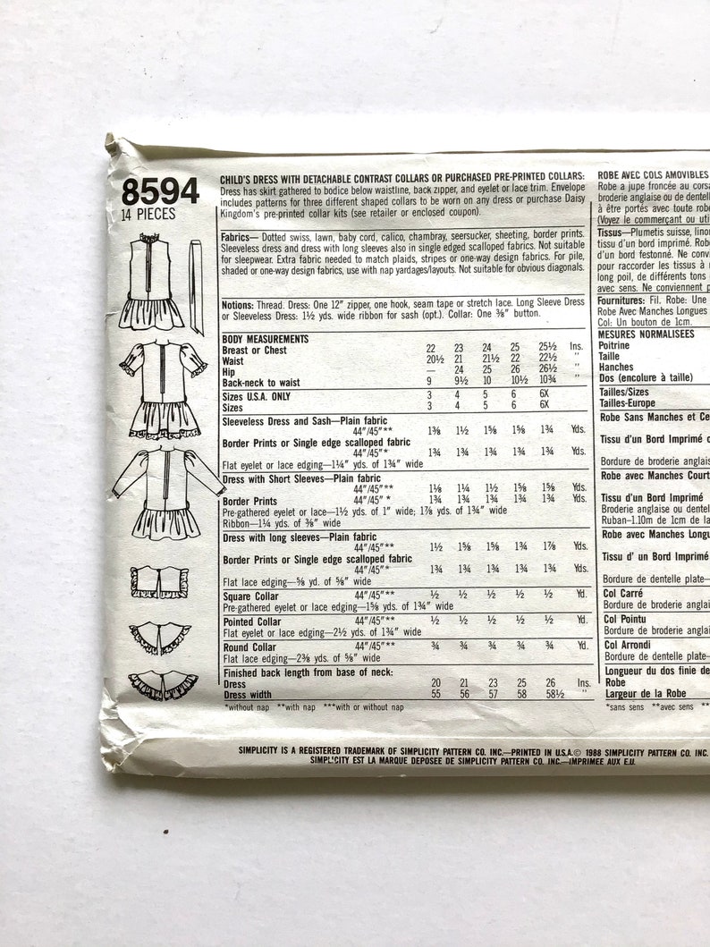 Simplicity 8594 Girls' Dress and Collars Pattern Daisy - Etsy