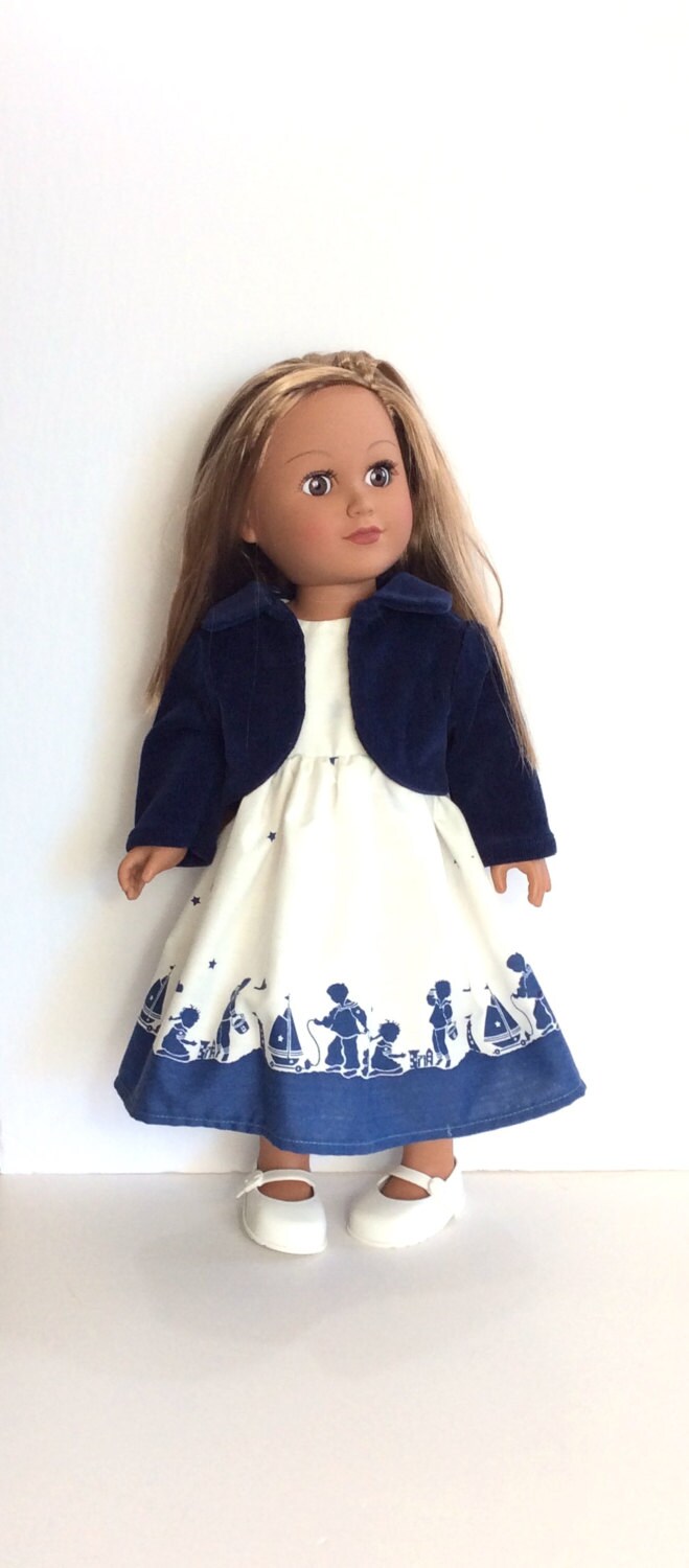 White and Blue Doll Dress With Navy Jacket Beach Dress - Etsy