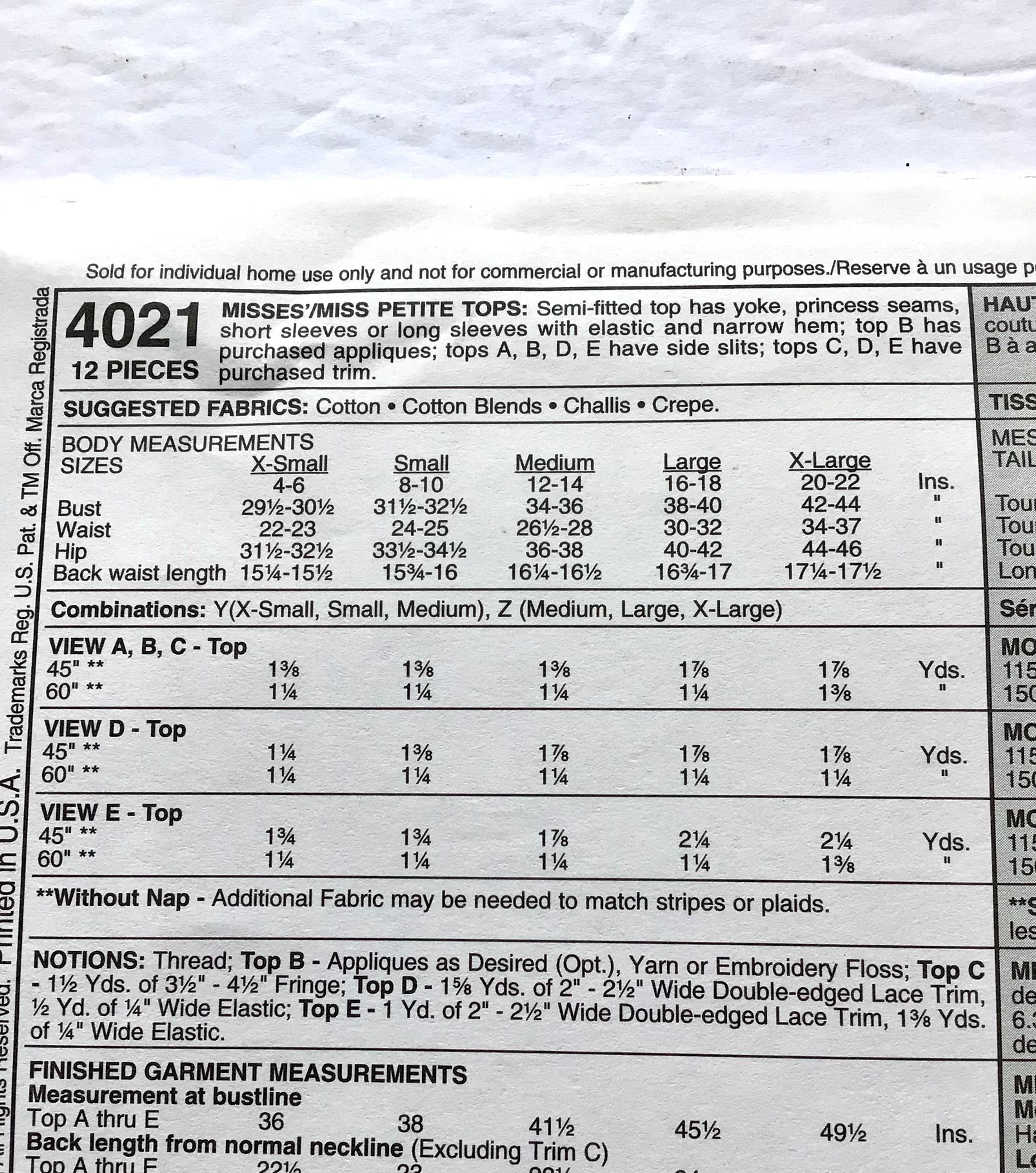 Mccall's 4021 Women's Tops Pattern Square Neckline - Etsy