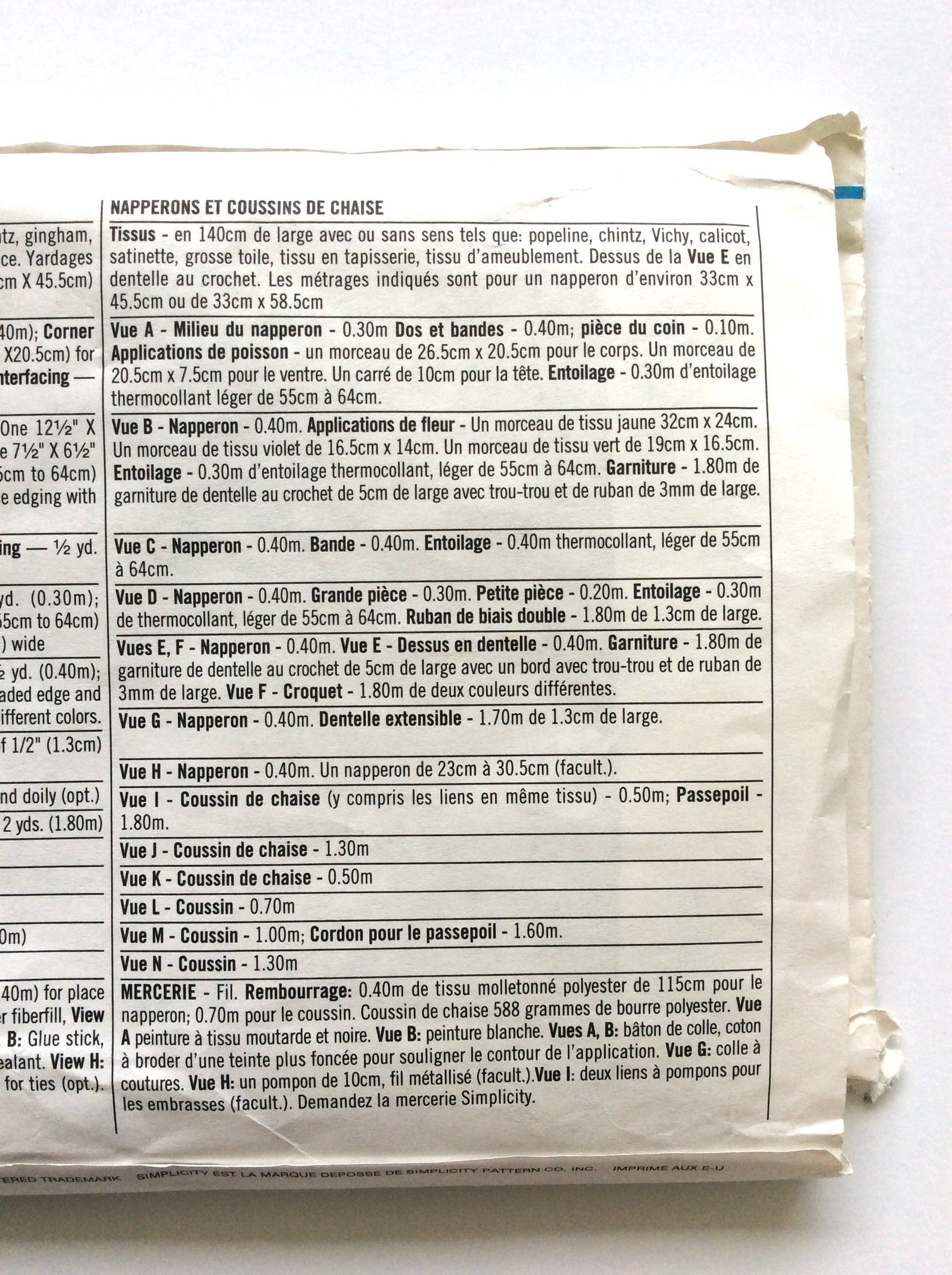 Simplicity 9072 Place Mats and Chair Pads Pattern Vintage - Etsy