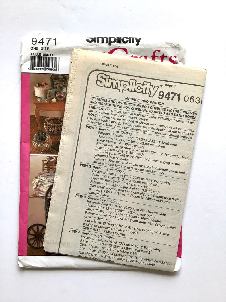 Simplicity 9471 / 0635 Picture Frames, Covered Boxes and Baskets ...