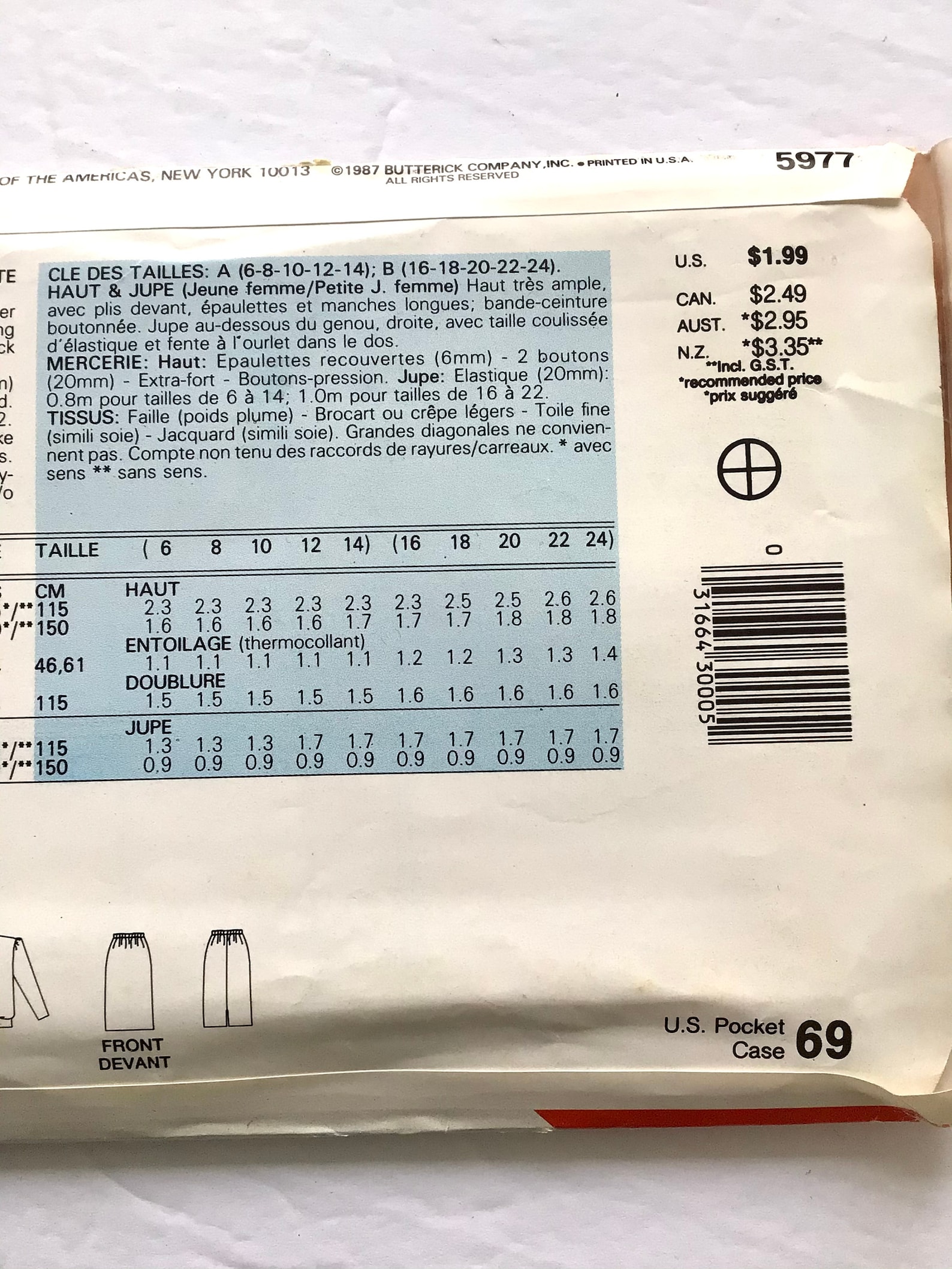 See & Sew Butterick 5977 Womens Top and Skirt Pattern, Plus Size 16, 18, 20, 22, 24 Vintage ...