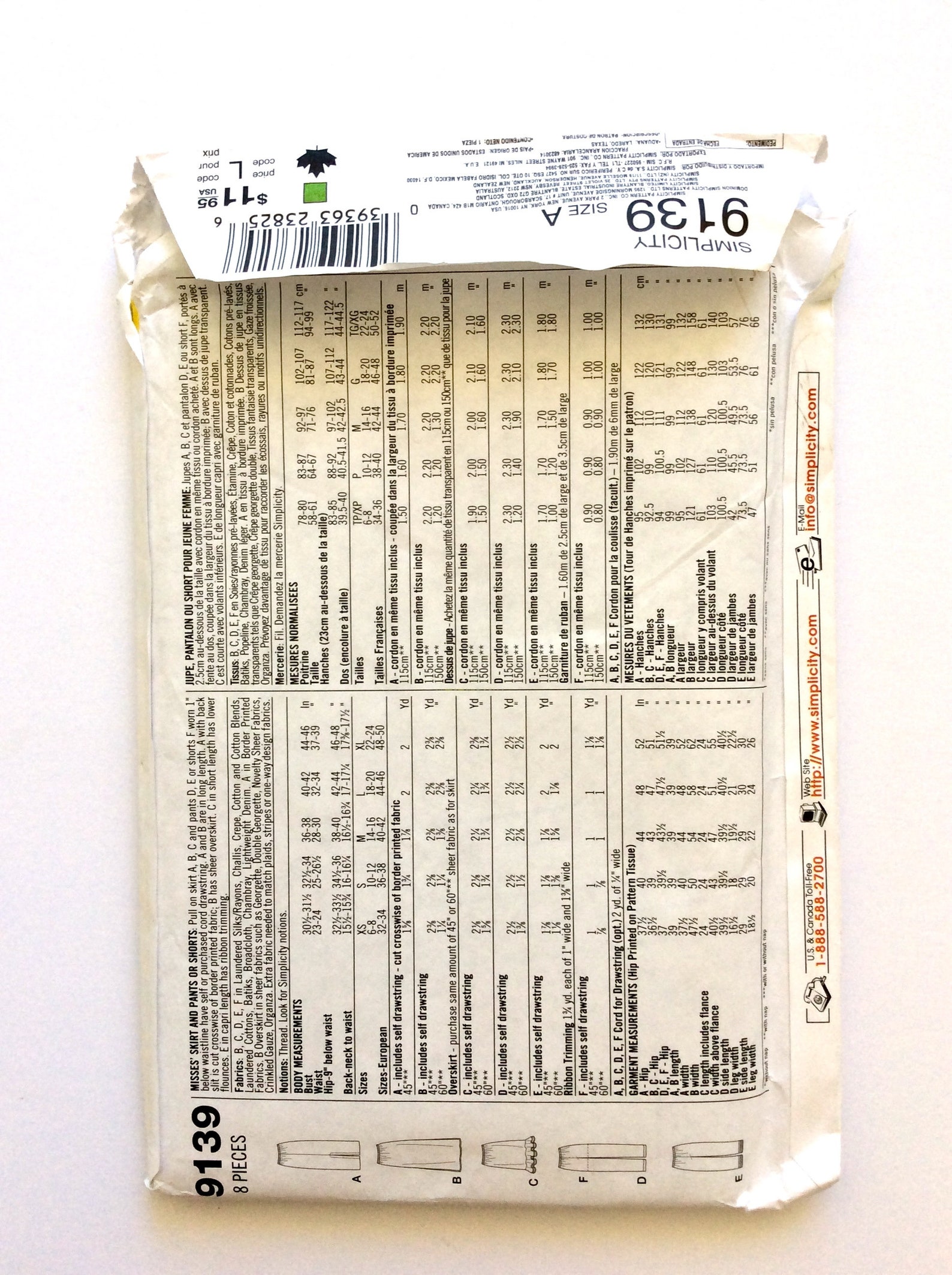 Simplicity 9139 Women's Skirt, Pants, Shorts Pattern, 6 Made Easy, Plus ...